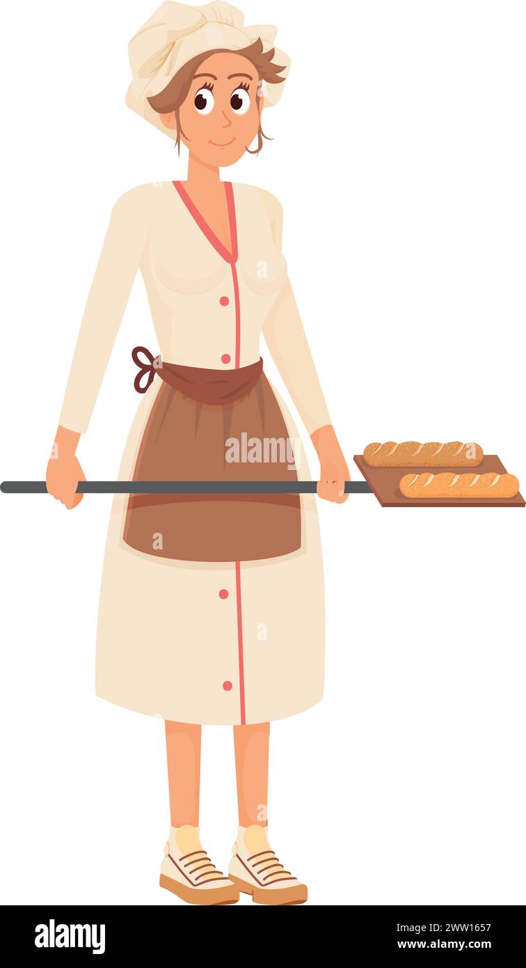 Woman baking bread. Professional chef cartoon character Stock Vector ...
