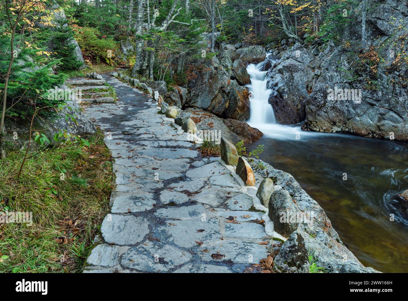 Waterfall and footpath along the bank of the Ellis River, Glen Ellis ...