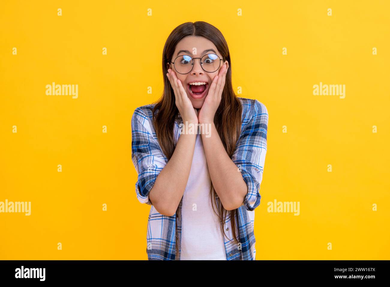 Surprised Girl With Eyesight Glasses And Checkered Shirt Teenage Girl