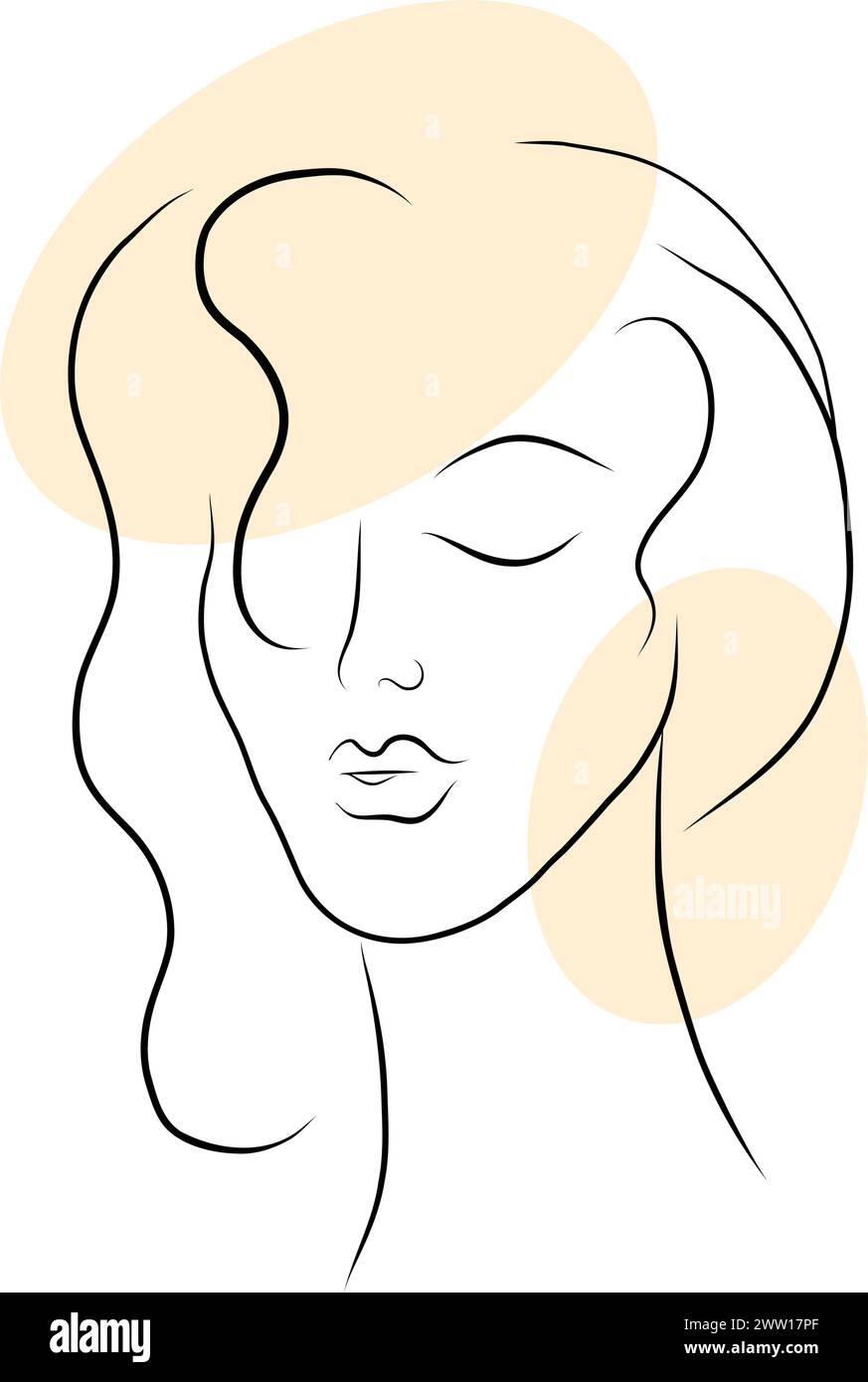 Woman face line art in pastel beige shades. Minimalistic style. Vector ...