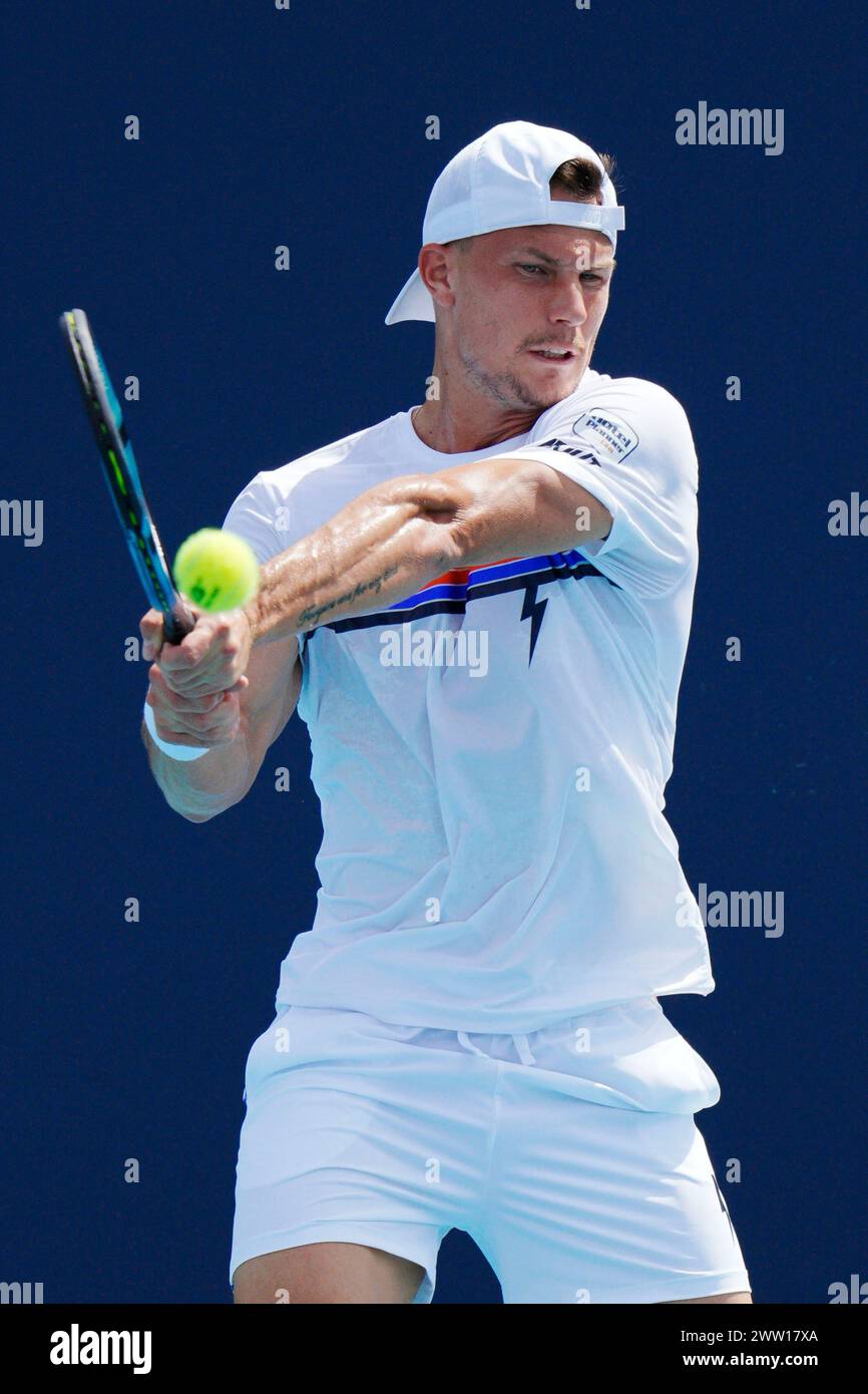 Miami, Florida, USA. 20th Mar, 2024. Marton Fucsovics (Hungary) hits a ...