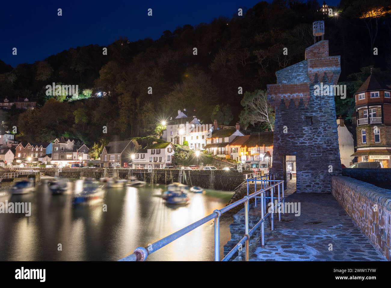 Night photo of Lynmouth on the north Devon coast Stock Photo - Alamy