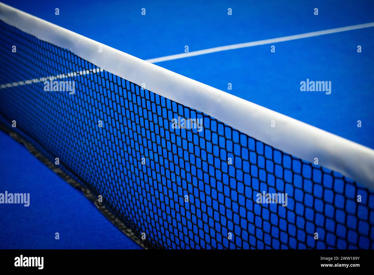 Paddle tennis and tennis net on blue court. Tennis competion concept ...