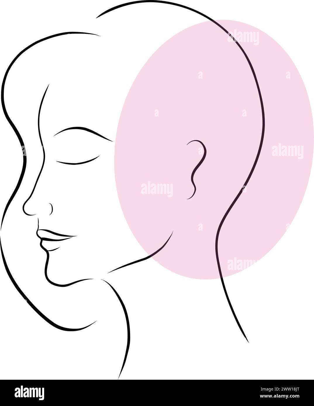 Woman half face line art in pastel violet shades. Minimalistic style ...