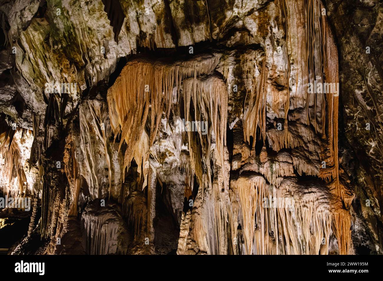 Stalactites, natural rock formations in the limestone caves at ...
