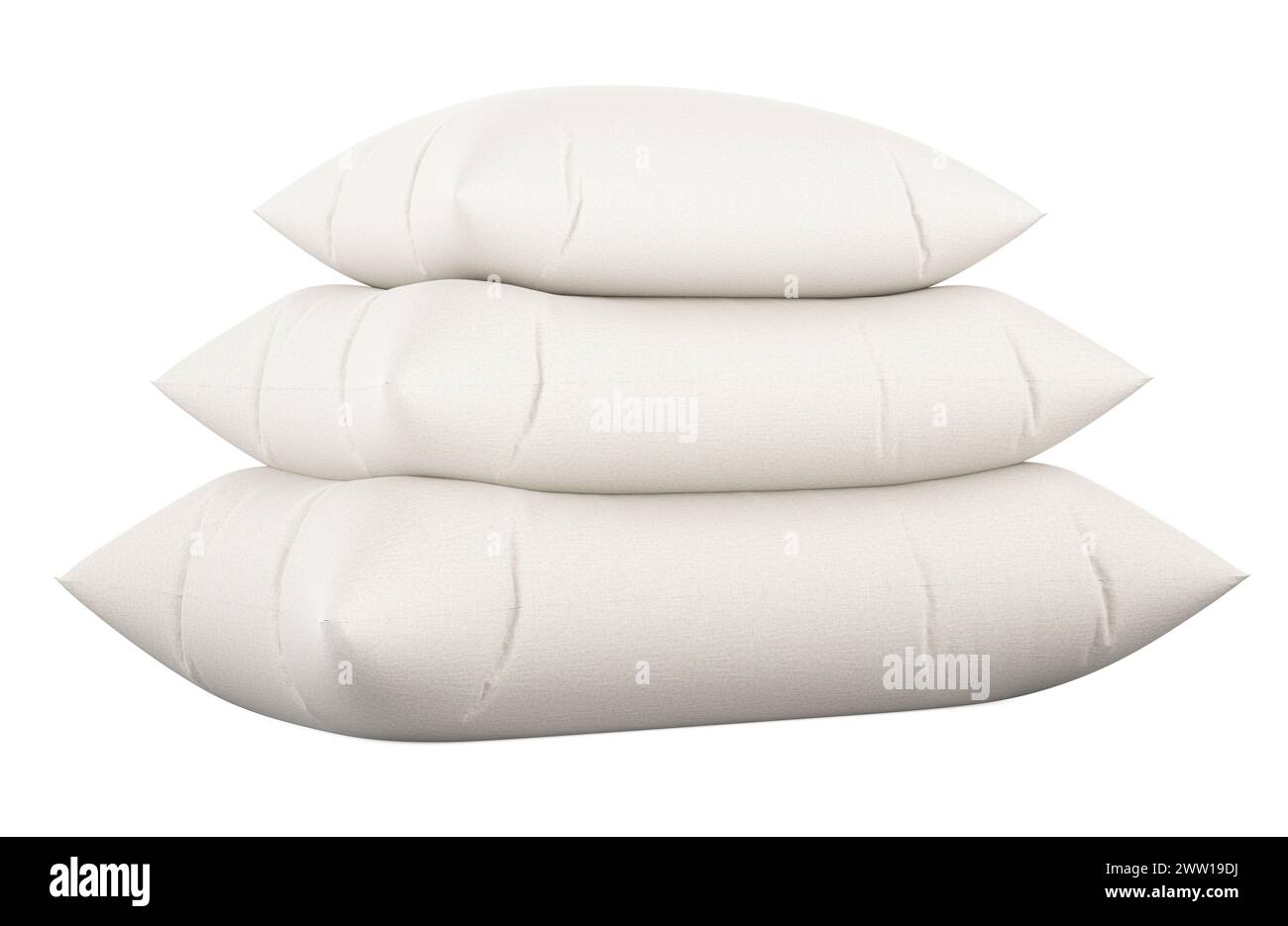 Stack of white pillows. 3D rendering isolated on white background Stock ...