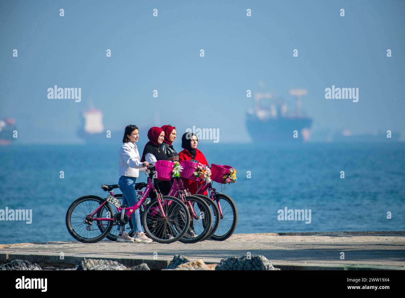 Muslim girls enjoy the sunshine on Princes Island, an archipelago near ...