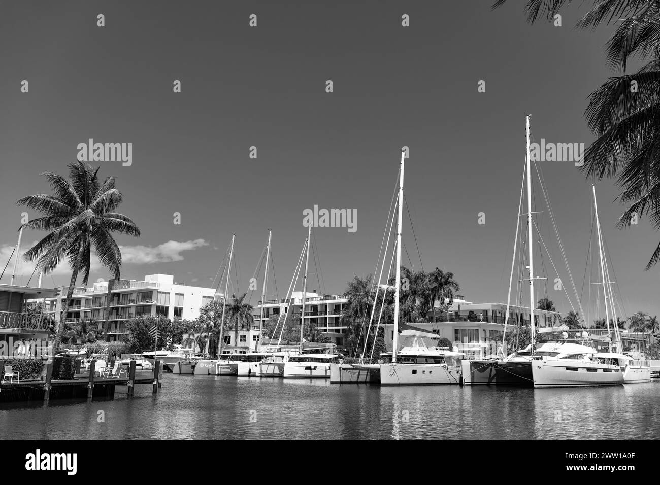 Miami, Florida USA - March 25, 2023: miami summer harbour with sailing ...