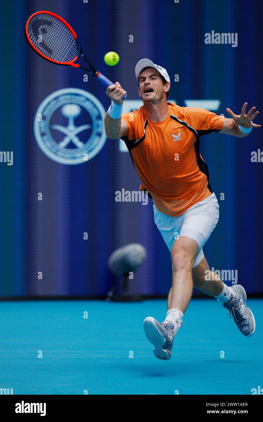 Miami, Florida, USA. 20th Mar, 2024. ANDY MURRAY (Great Britain) hits a ...