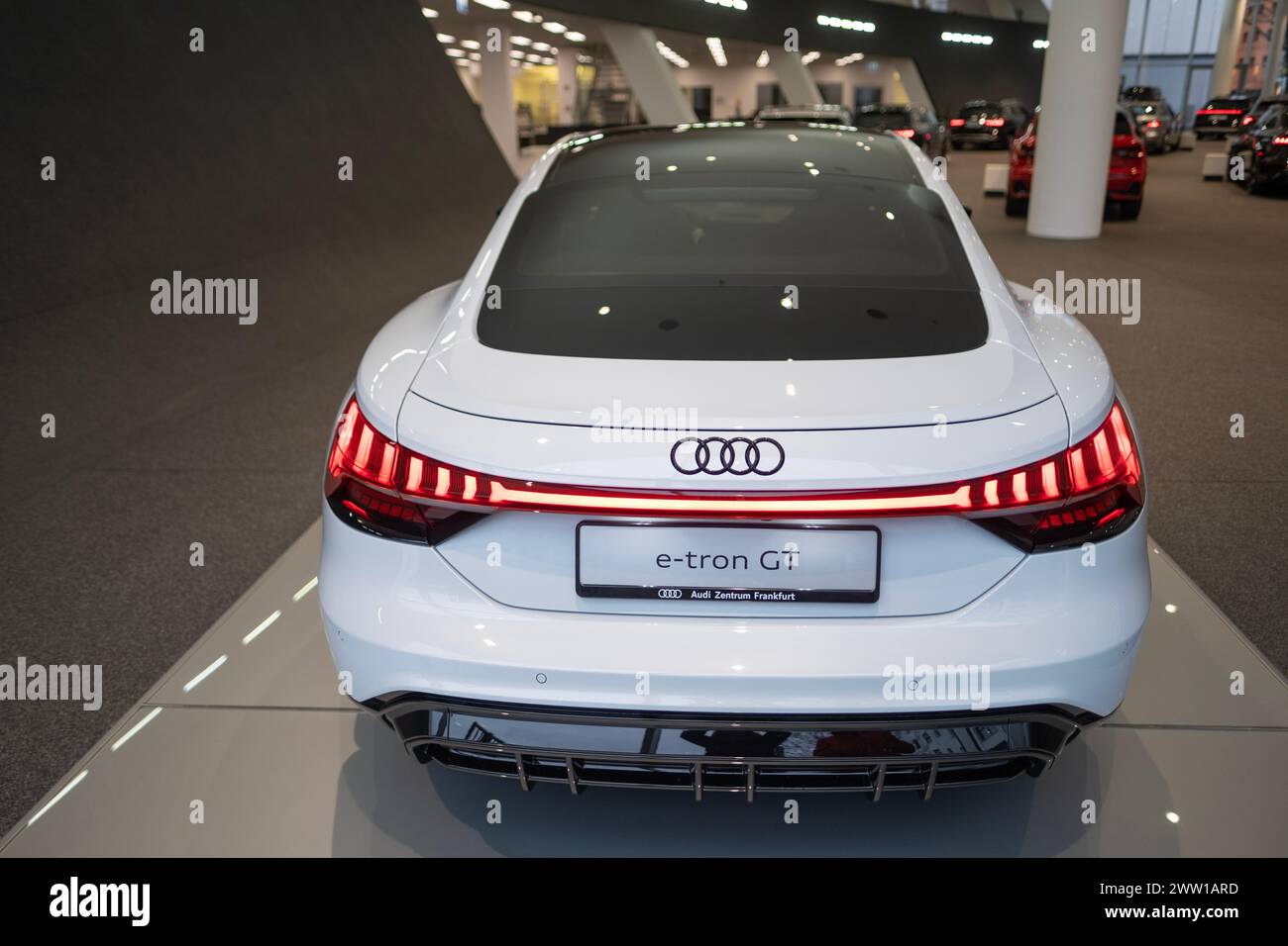 white new Luxury Electric Car Audi e-tron GT, taillights, limousine ...