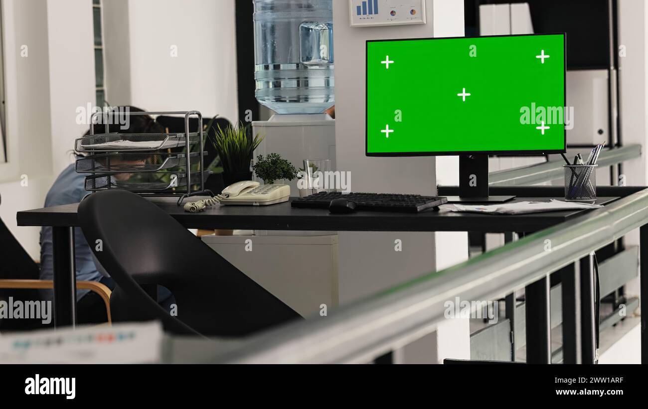 Business manager working at office desk in agency coworking space ...