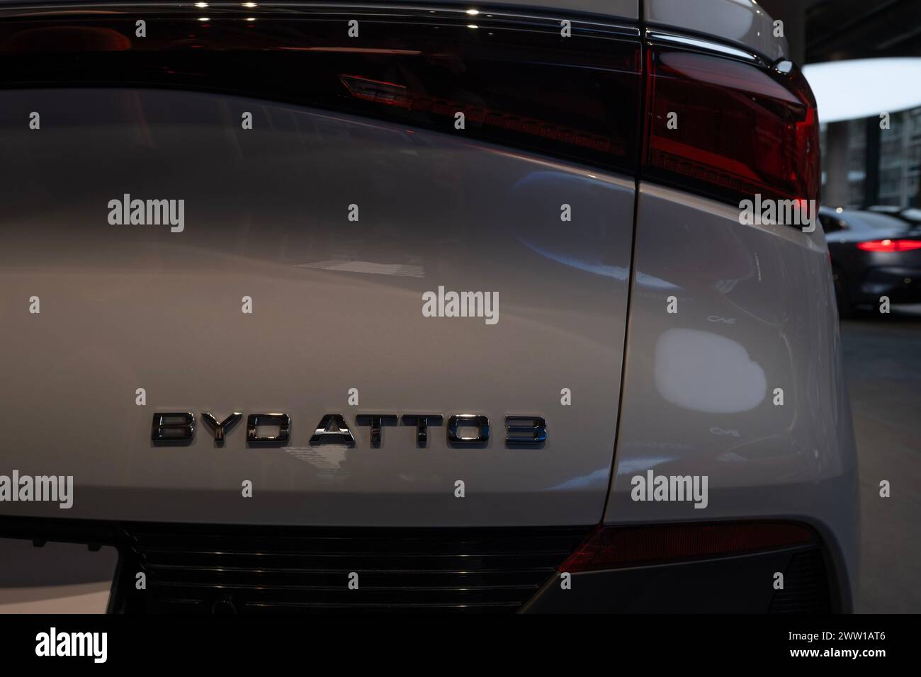 part of BYD Atto 3 EV, close-up logo sign, brand logotype signboard ...