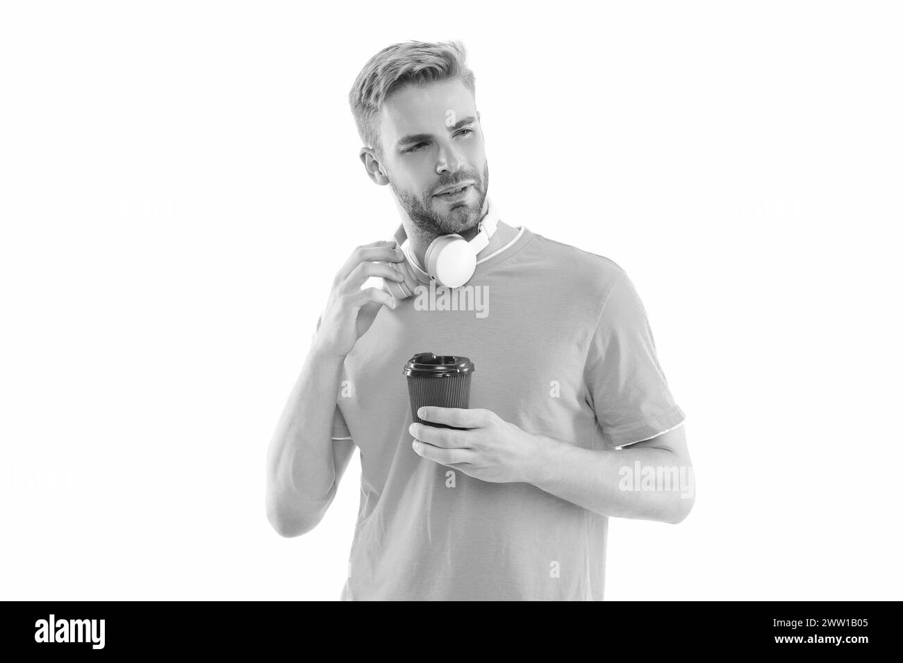 photo of caucasian millennial guy with coffee. millennial guy with ...