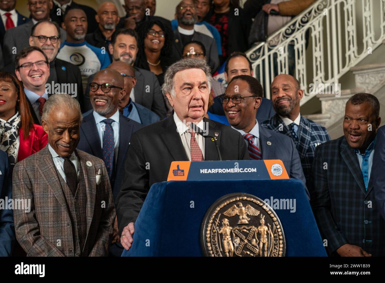 Rabbi Joseph Potasnik speaks during rally in support of Haiti at City ...