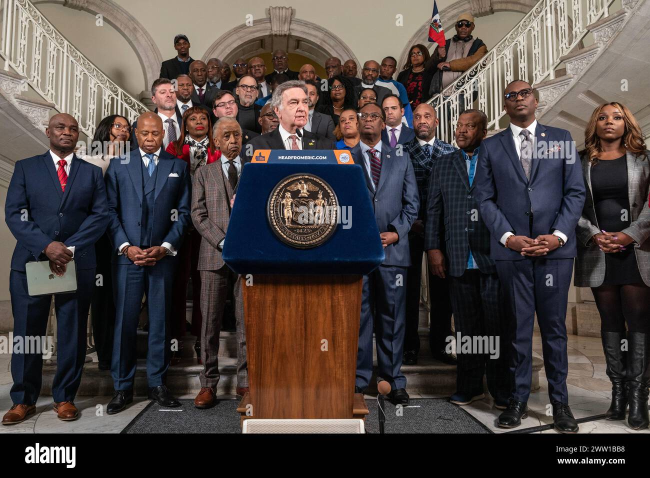 Rabbi Joseph Potasnik speaks during rally in support of Haiti at City ...
