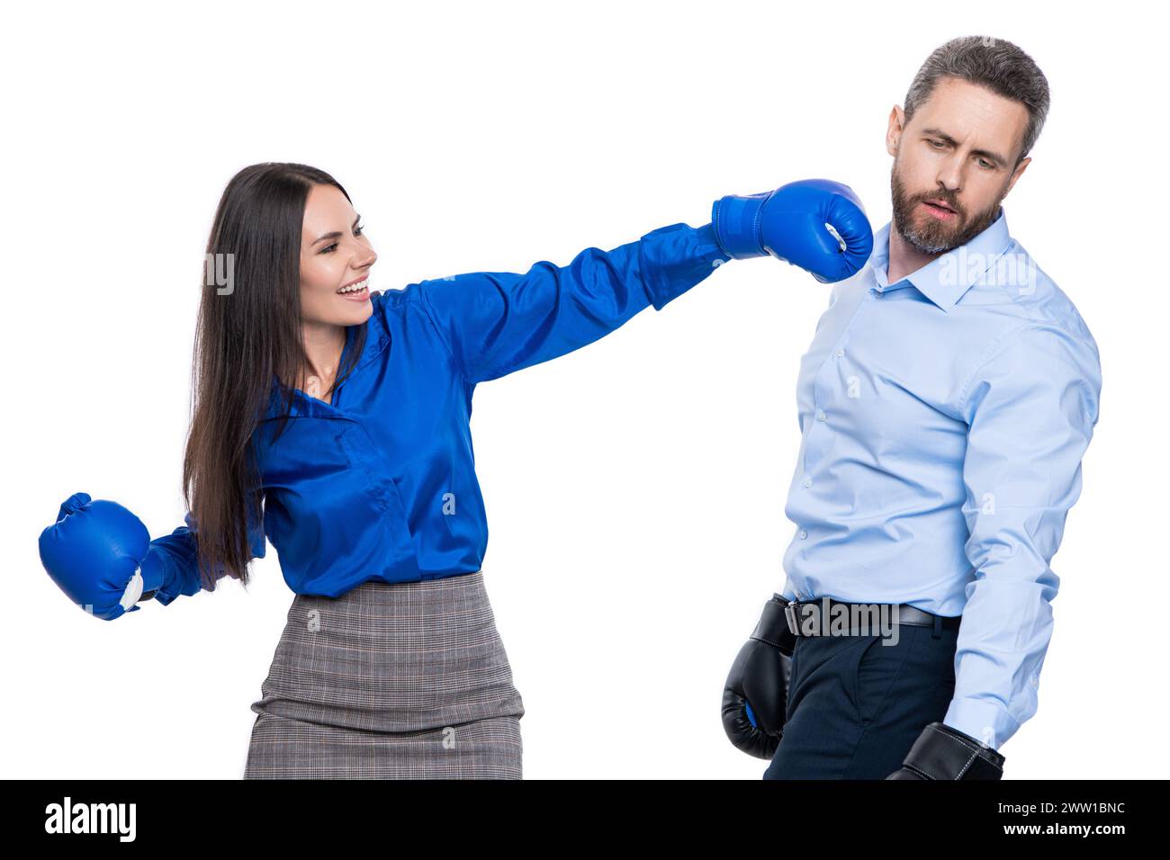 business fight. business partners fighting in gloves isolated on white ...