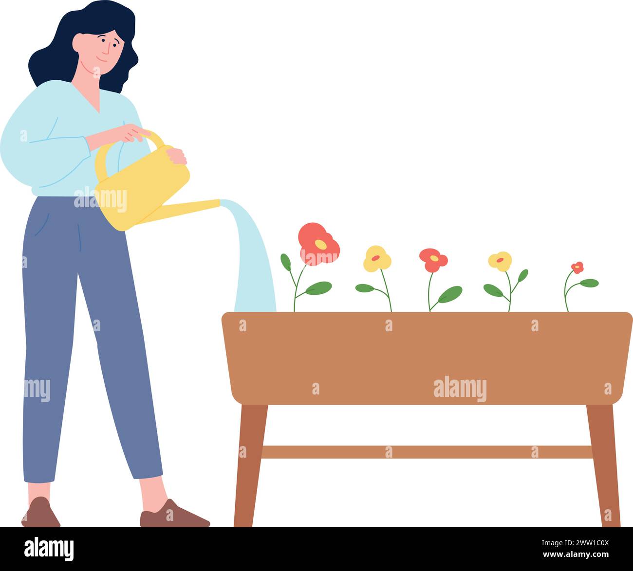 Person farmer watering garden can Stock Vector Images - Alamy