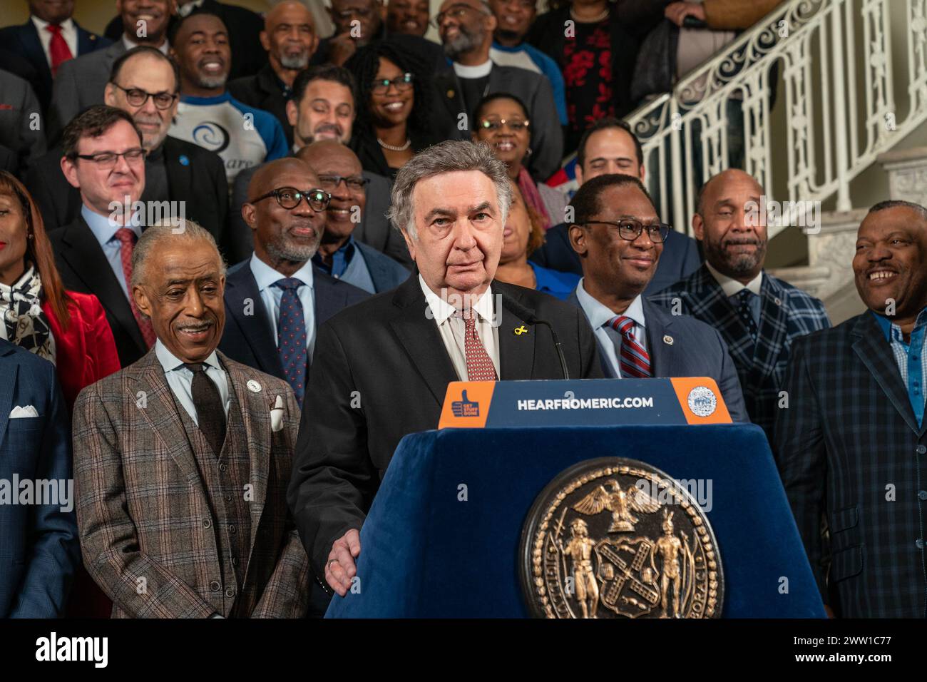 New York, USA. 20th Mar, 2024. Rabbi Joseph Potasnik speaks during ...