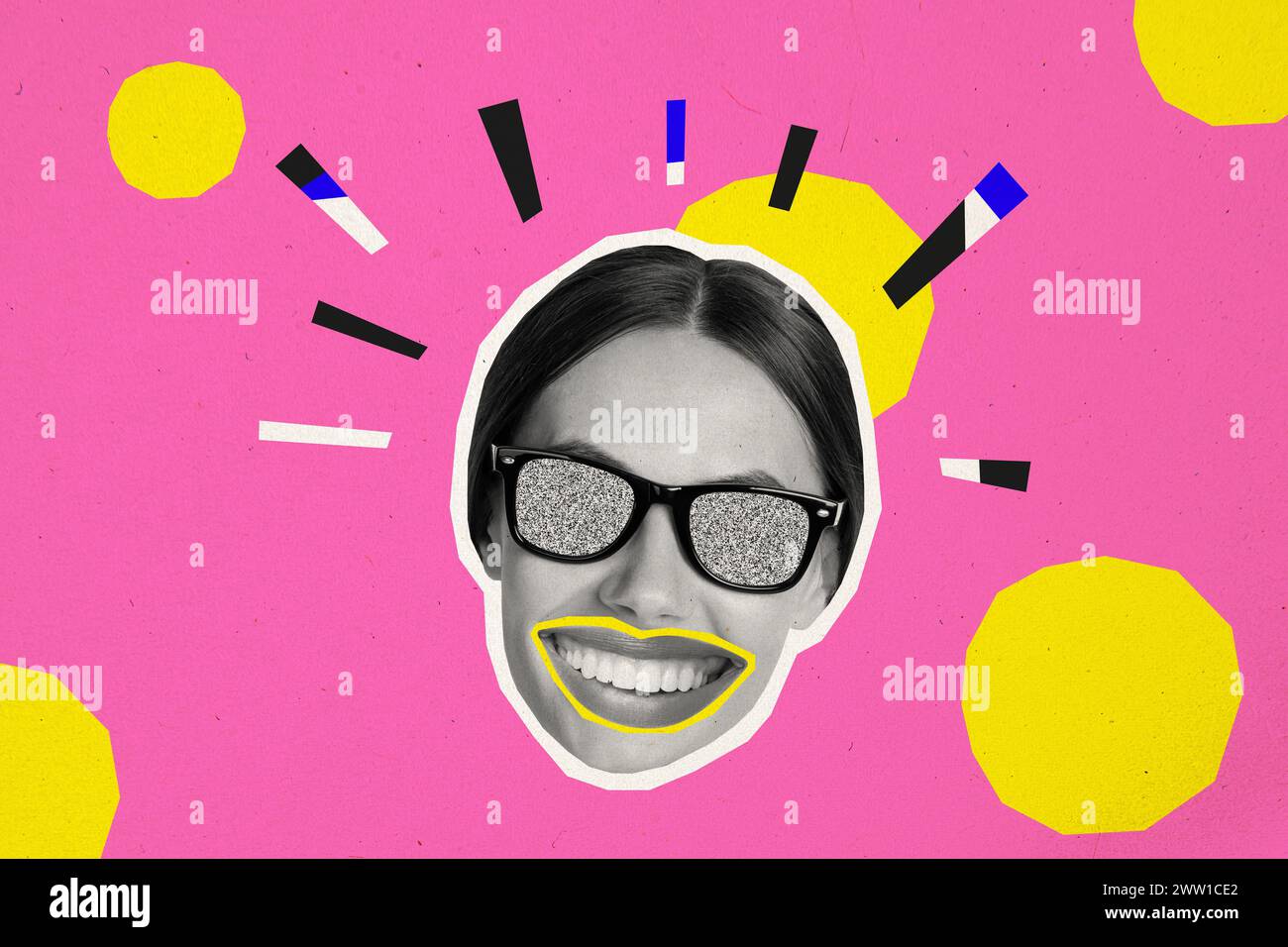 Photo collage illustration young woman face caricature mouth face ...