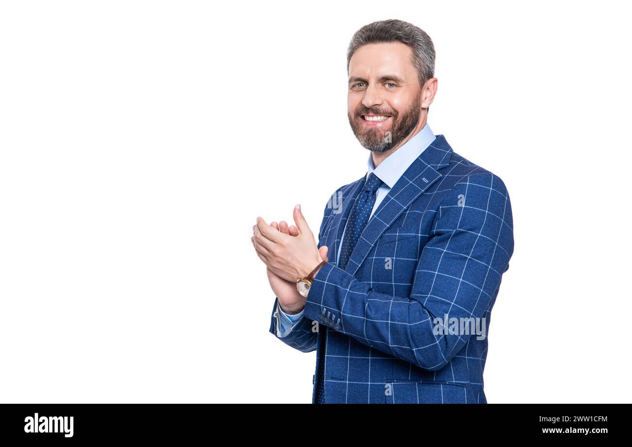 Man professional Hispanic CEO expressing success. Businessman isolated ...