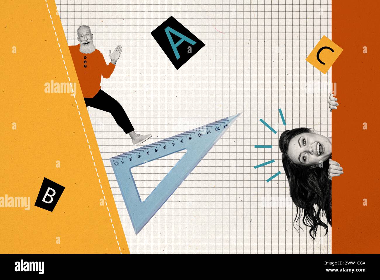 3d photo artwork collage image of different generations age learning ...