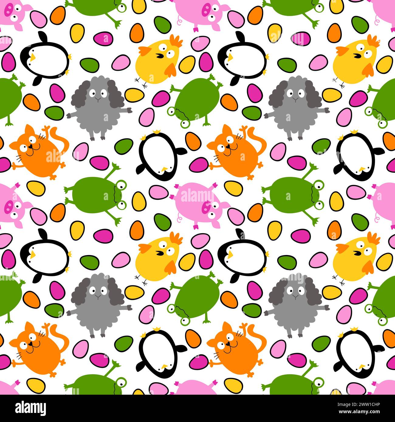 Easter animals and eggs seamless penguin and cats and frogs and chicken ...