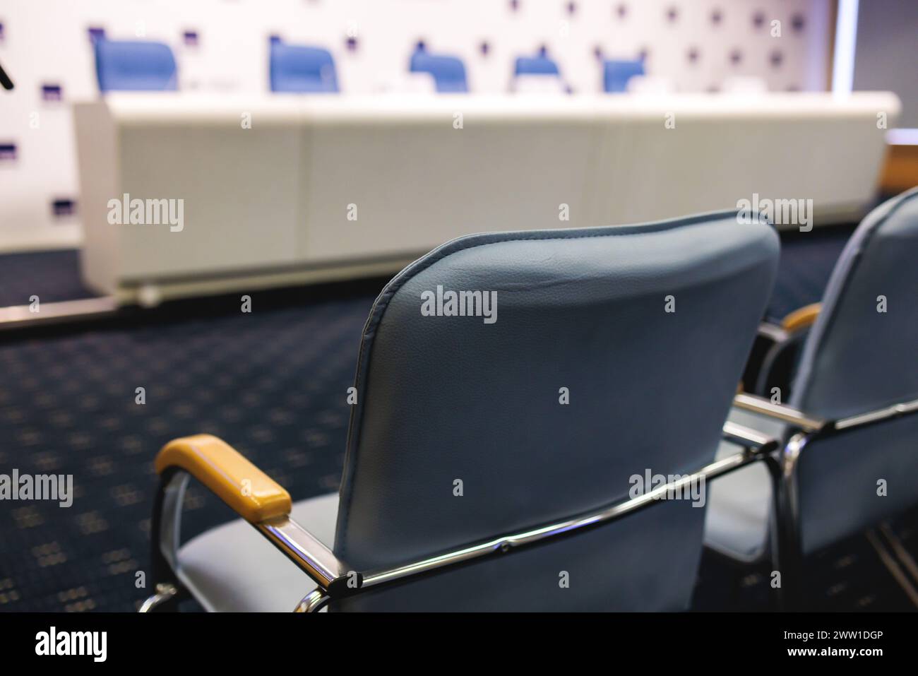 Empty modern conference hall, venue for congress lecture, line row of ...