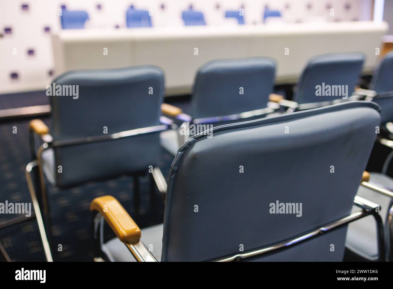 Empty modern conference hall, venue for congress lecture, line row of ...