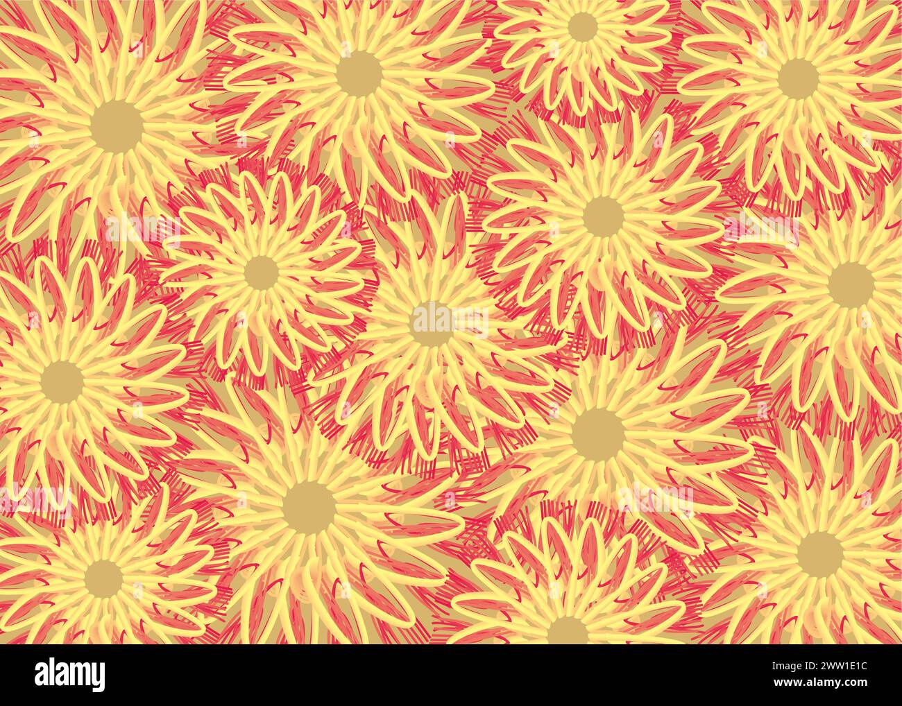 Vibrant floral motifs in red-yellow-golden tonality for textiles or ...