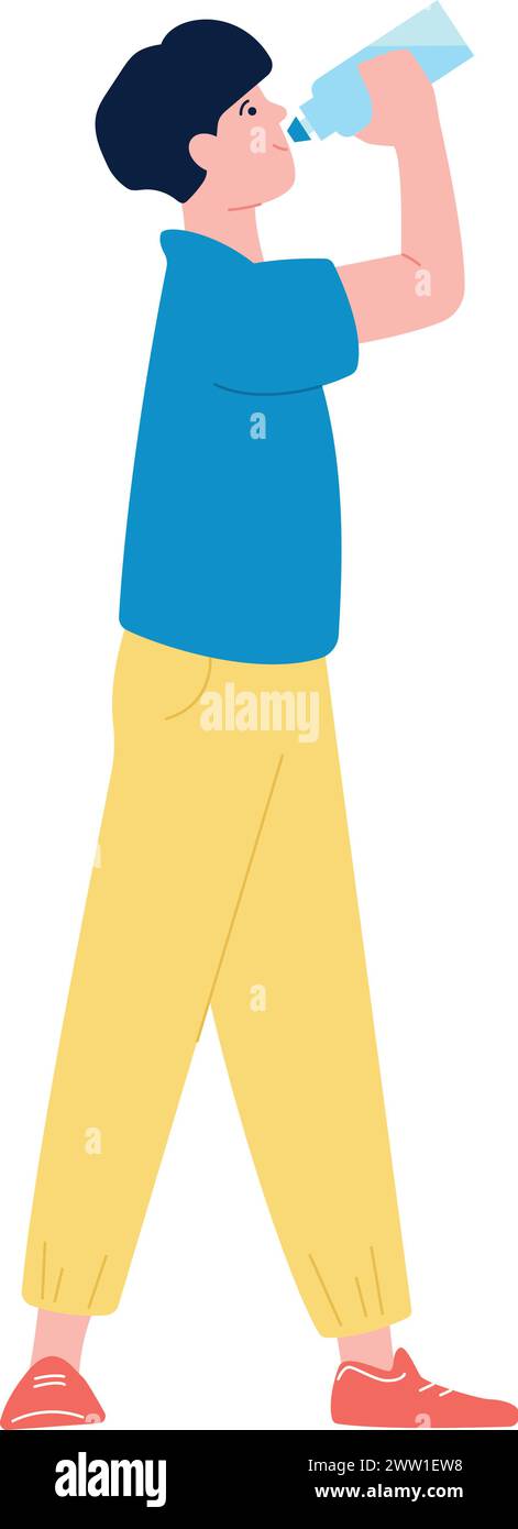 Thirsty guy character drink water from plastic bottle Stock Vector Image & Art - Alamy