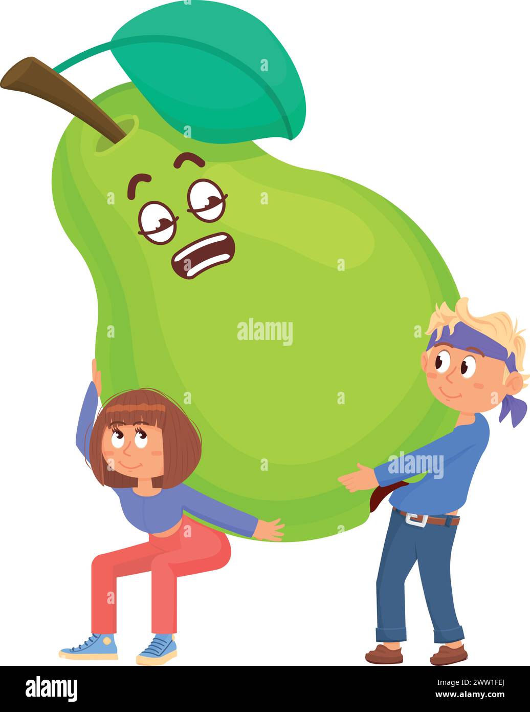 Funny kids carry big pear with face expression Stock Vector Image & Art ...