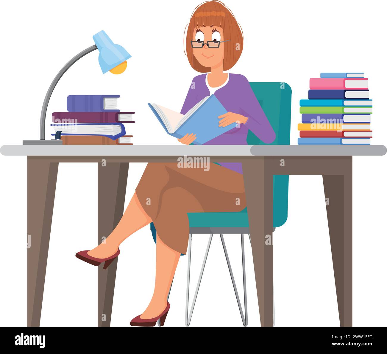 Office woman desk reading Stock Vector Images - Alamy