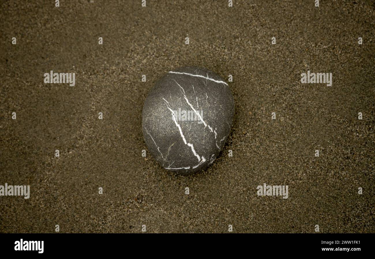 Single Rock With White Veins Sits On Sandy Beach in Redwood National ...