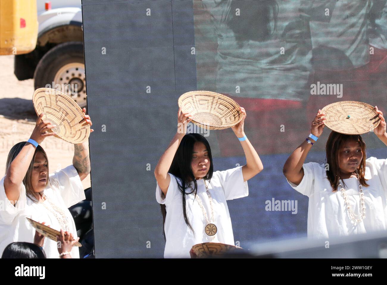 The Gila River Indian Community Basket Dancers perform before the start ...