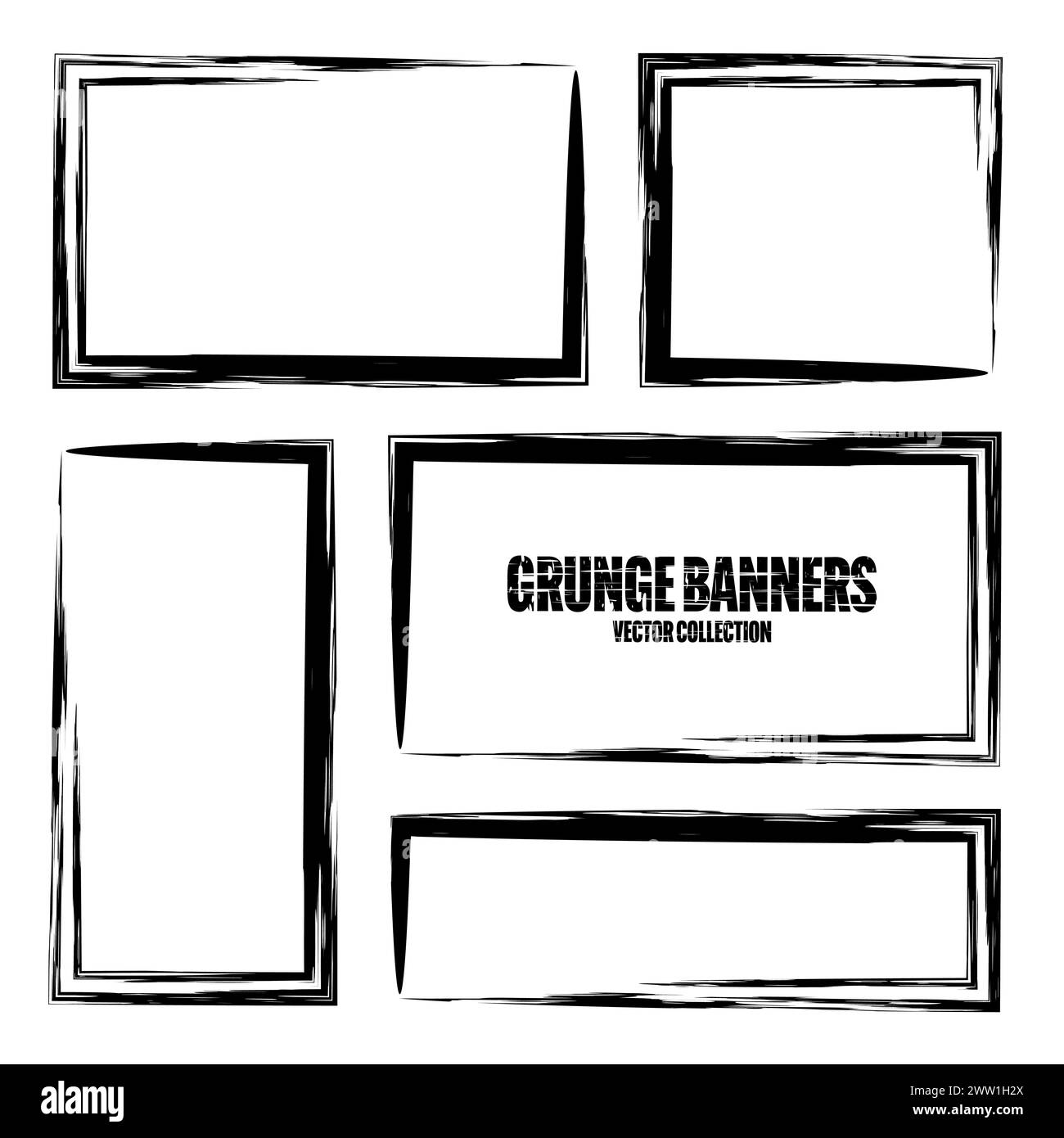 Grunge square frames, banners with stains and scratches. Brush stroke ...