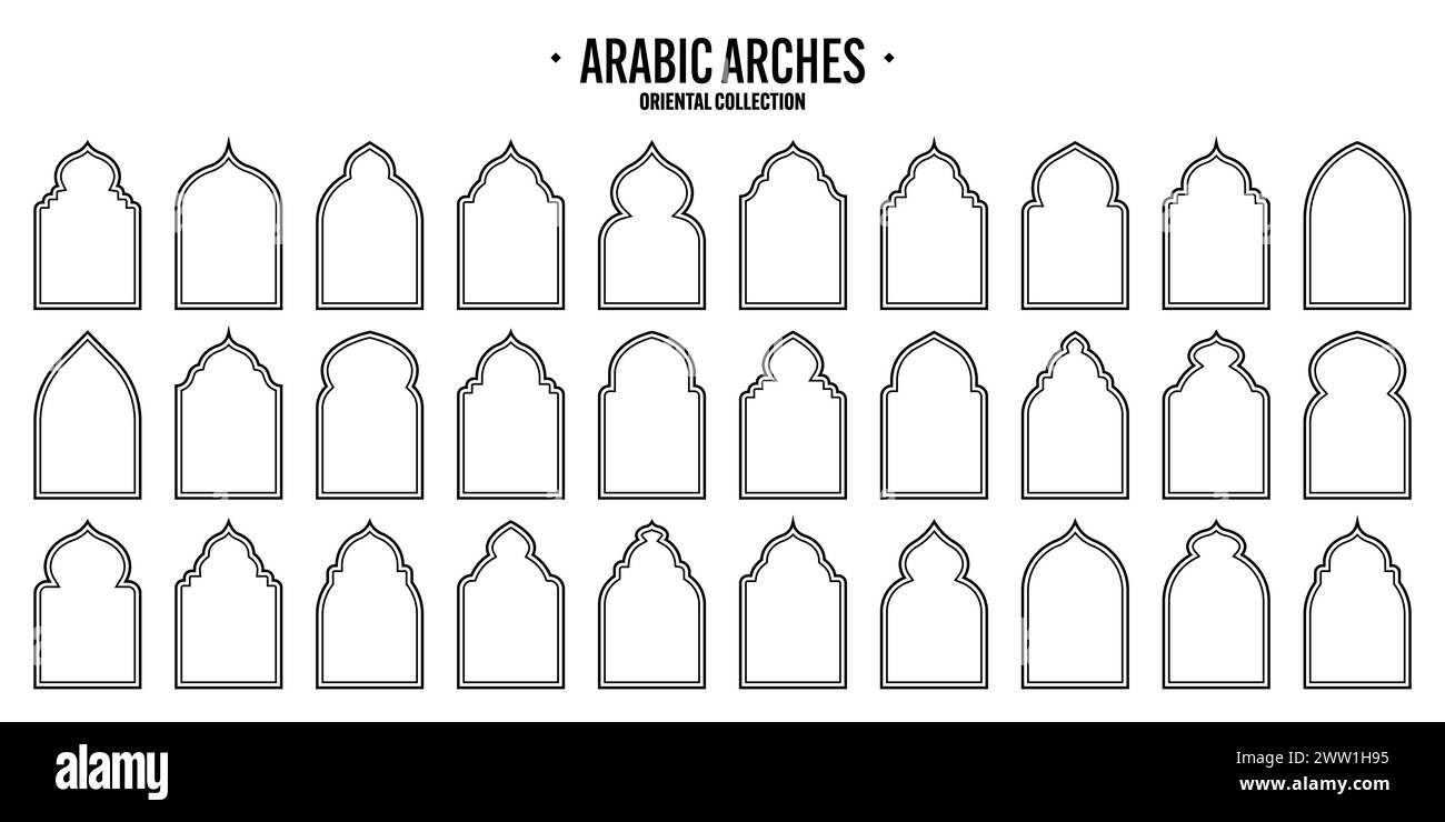 Islamic frames, oriental style objects. Arabic shapes, windows and ...