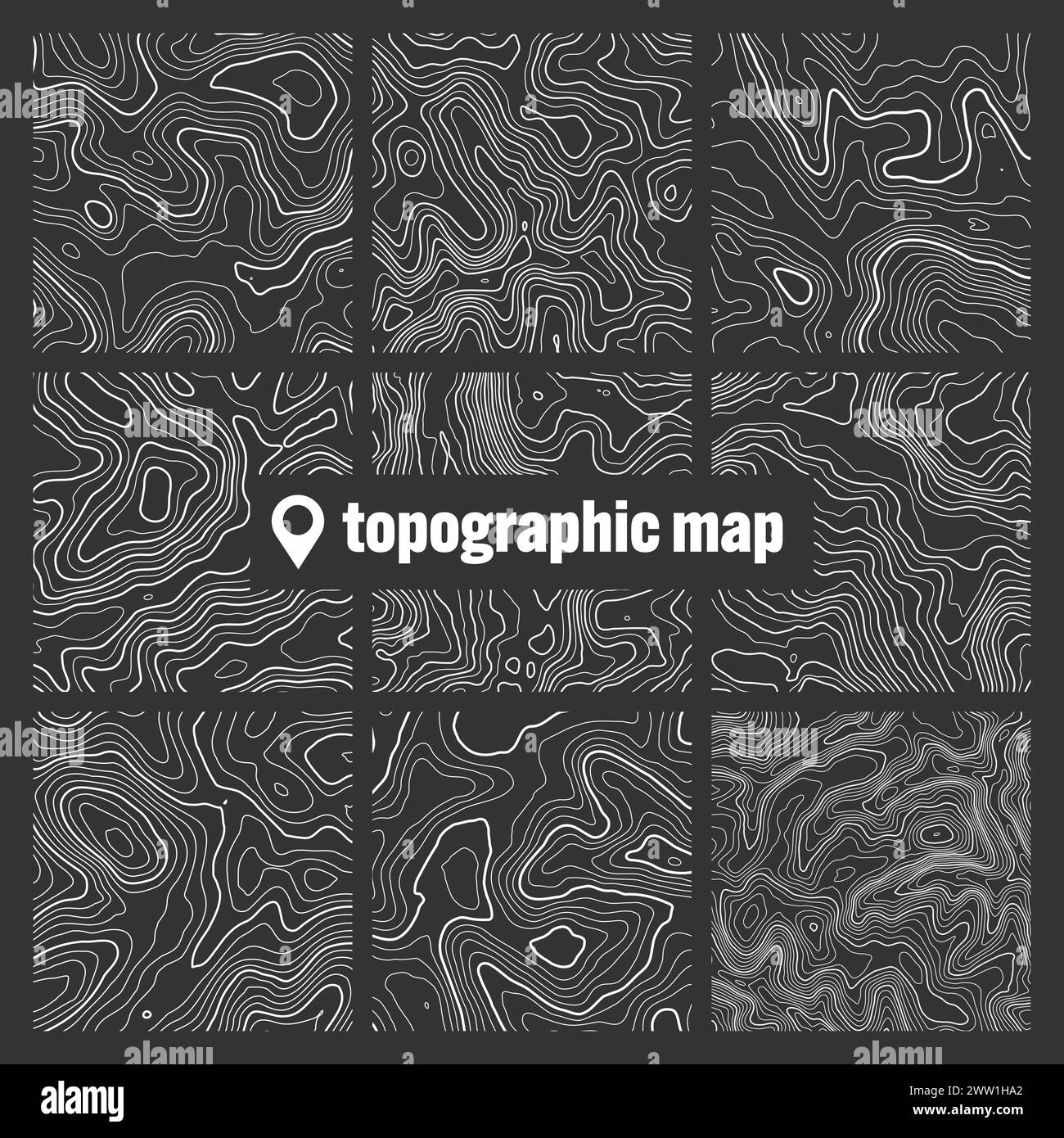 Topographic map with contour lines. Geographic terrain grid, relief ...