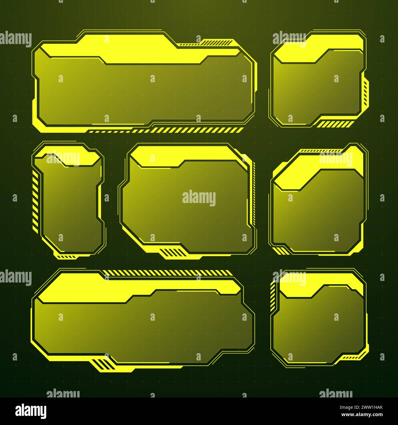 Yellow futuristic HUD, UI elements. Sci-fi user interface text boxes ...