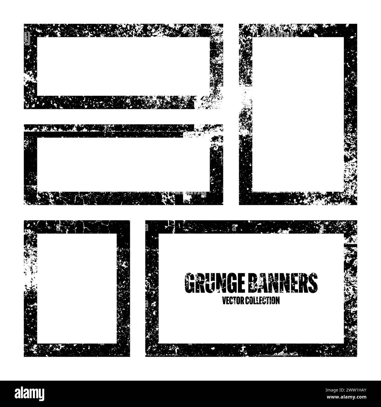 Grunge square frames, banners with stains and scratches. Brush stroke ...