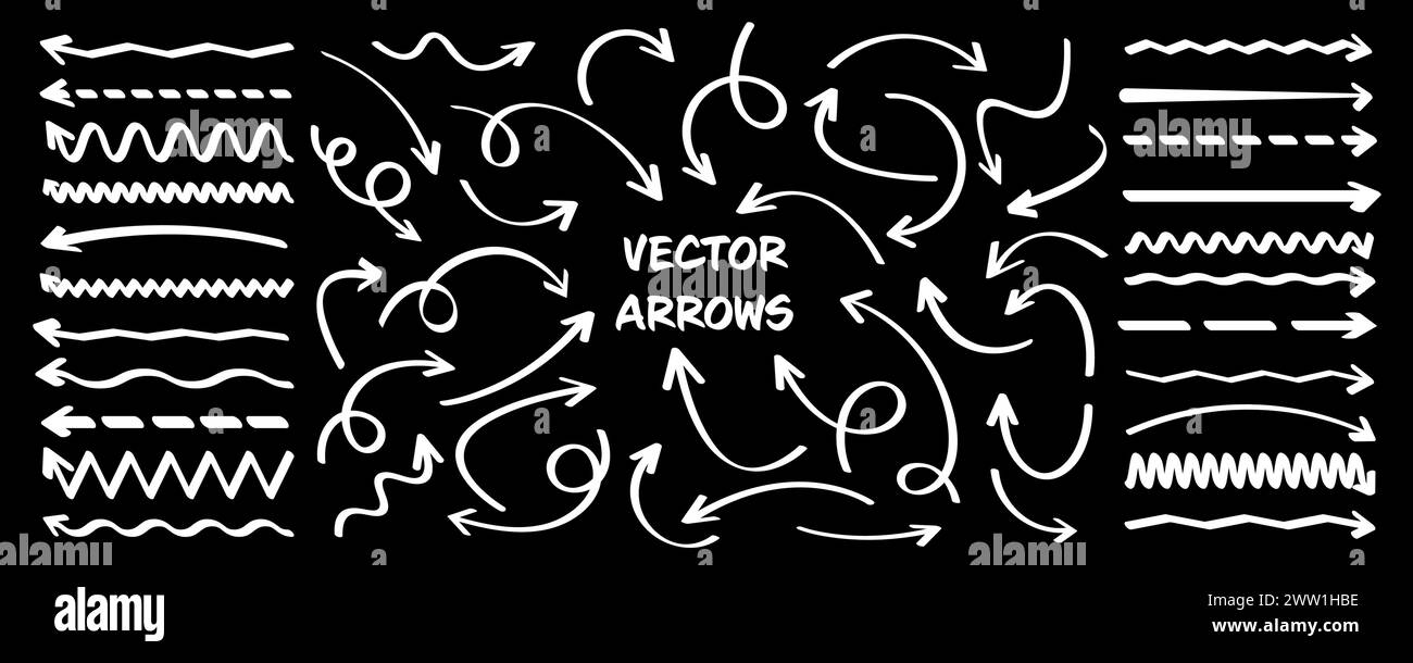 Hand drawn arrows, highlighter lines. Marker stroke, brush pen drawn ...