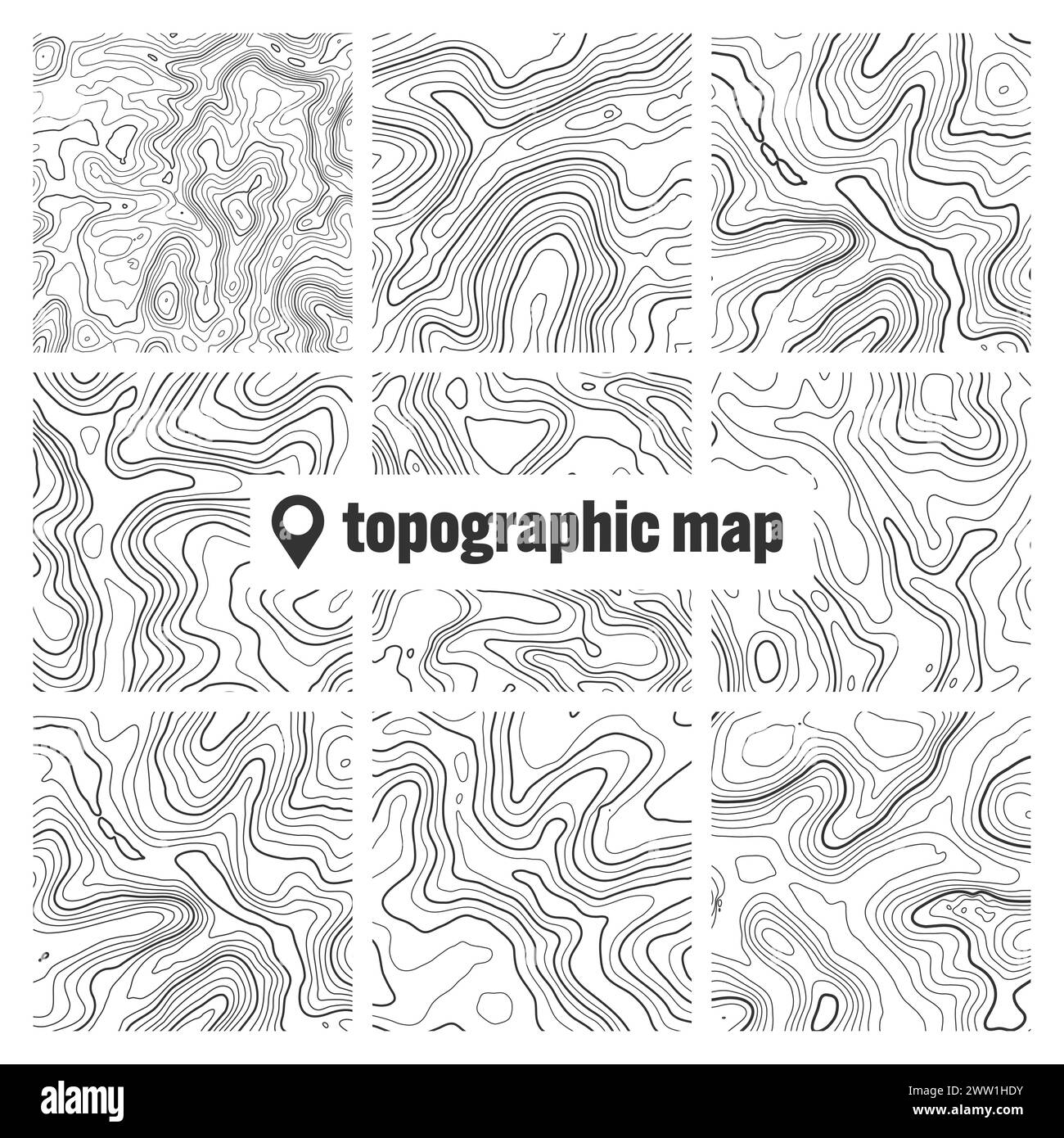 Topographic map with contour lines. Geographic terrain grid, relief ...