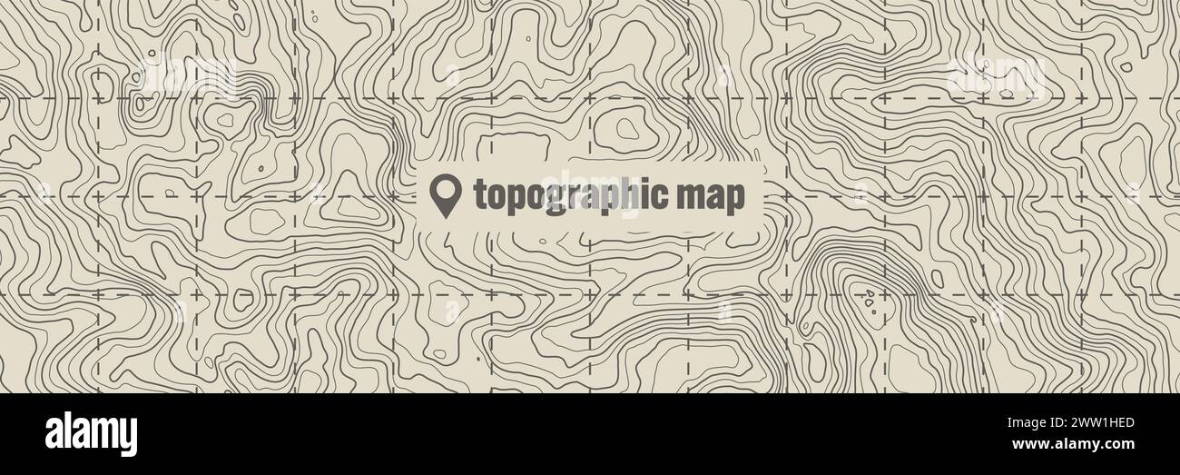 Topographic map with contour lines. Geographic terrain grid, relief ...