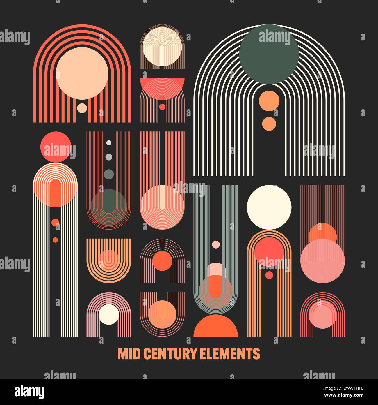 Mid century arch and circle elements, modern geometric shapes ...