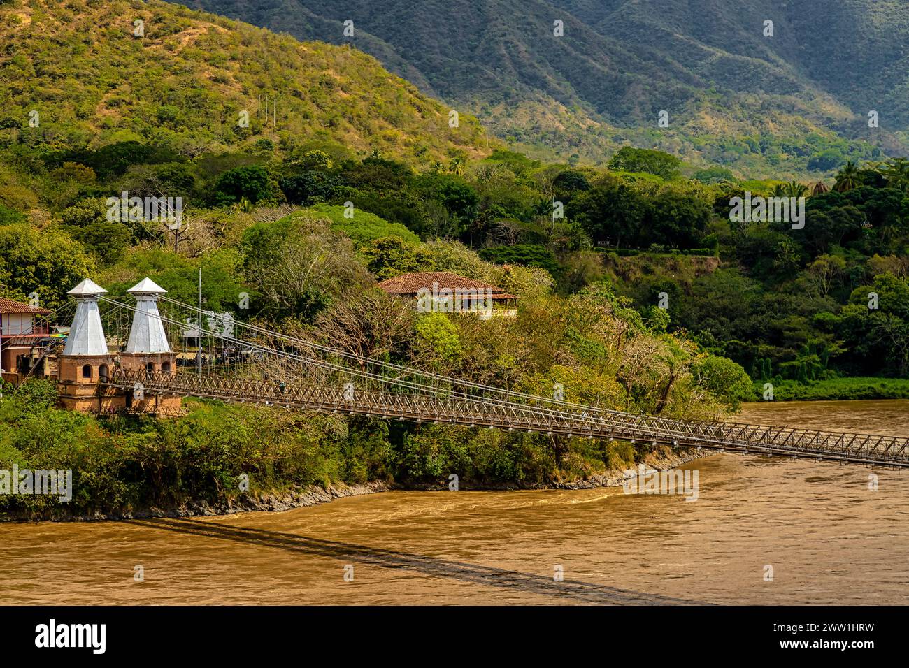 Western suspension Bridge over the Cauca River in Santa Fe de Antioquia ...