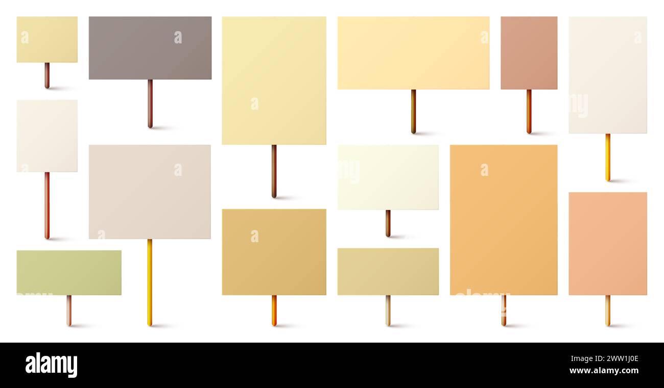 Blank colorful protest sign with wooden holder. Realistic vector ...