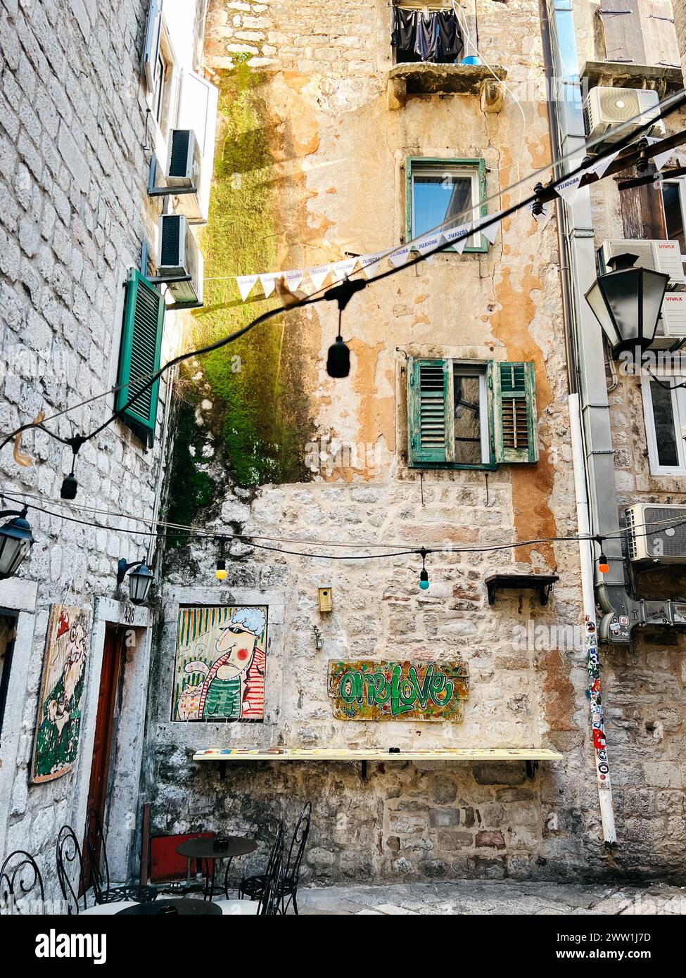 Kotor, Montenegro - 25 december 2022: Vintage facade of a stone high ...