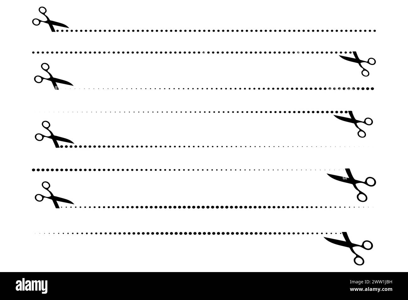 Vector scissors icon, dotted lines with scissors symbols, cutting line ...