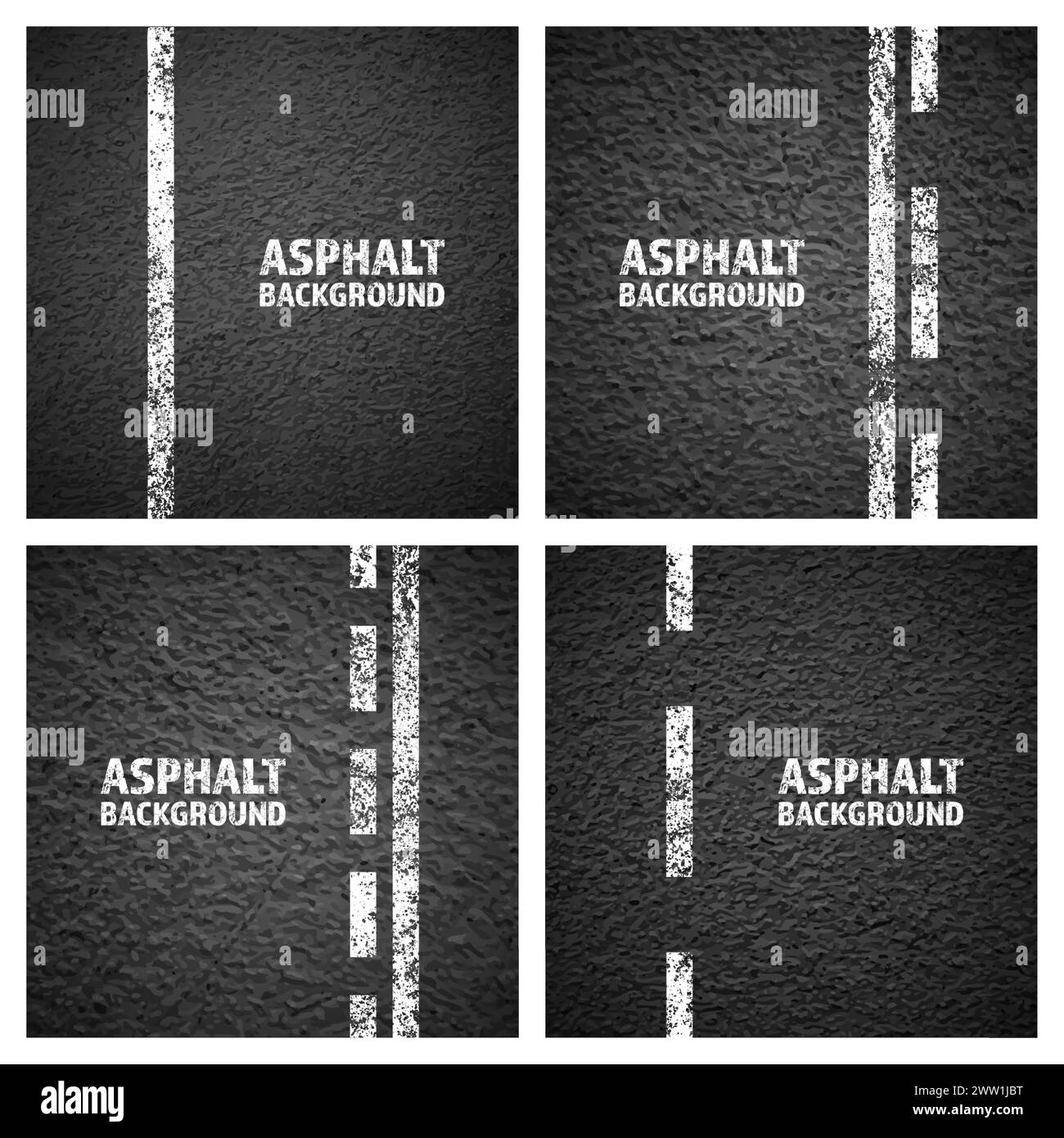 Asphalt road with white cracked lane marking, concrete highway surface ...