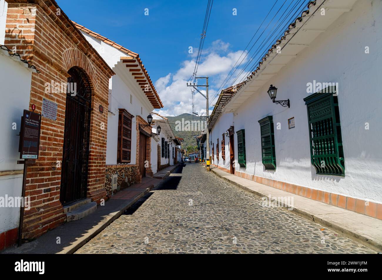 Old cobblestone street in Santa Fe de Antioquia, Colombia Stock Photo ...
