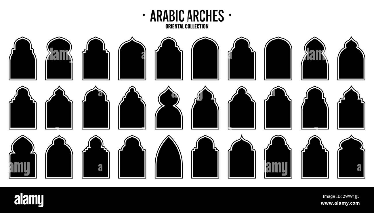 Islamic frames, oriental style objects. Arabic shapes, windows and ...